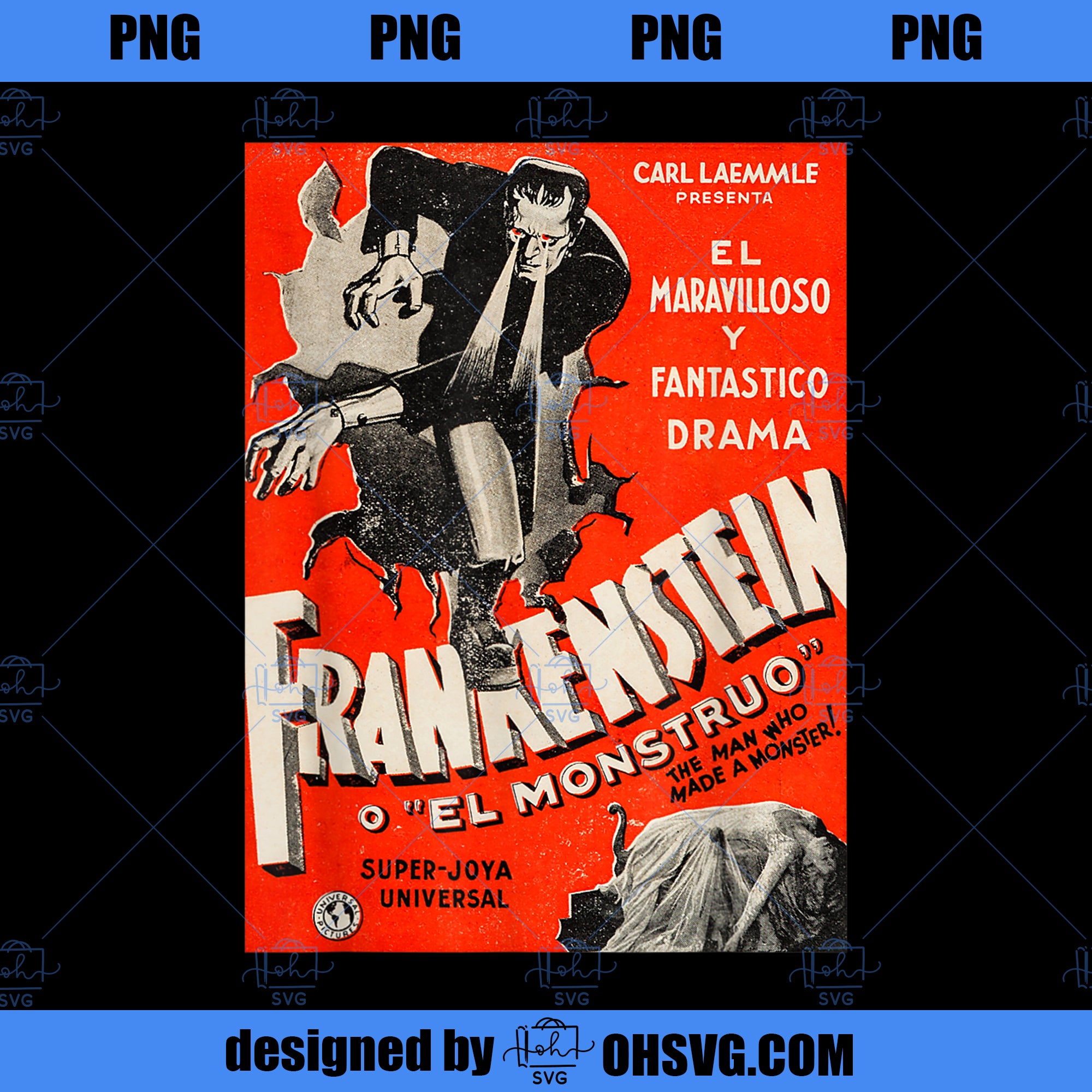 Frankenstein Halloween Monster Poster Spanish Horror Movie PNG Downloa ...
