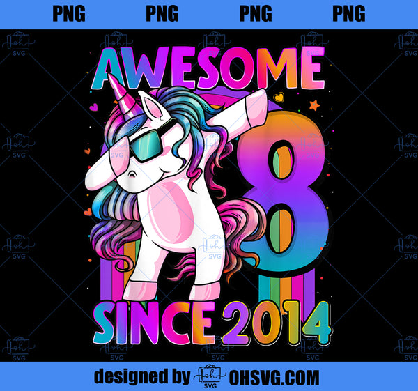8 Years Old Unicorn Dabbing 8th Birthday Girl Unicorn Party 1 PNG, Mag - ohsvg
