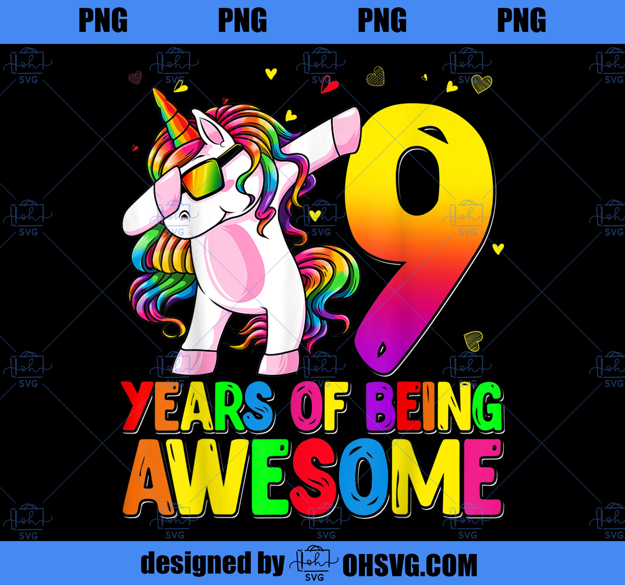 9 Years Old Birthday Unicorn Dabbing 9th Birthday Unicorn PNG, Magic U – ohsvg