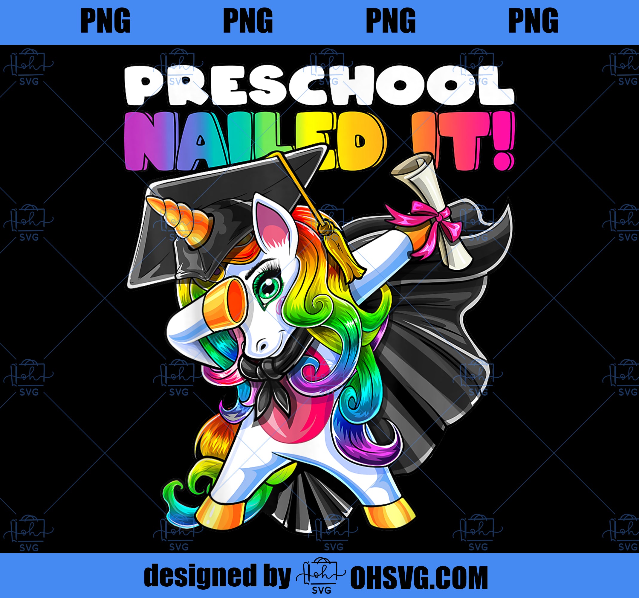 Dabbing Unicorn Preschool Graduation Cap Gown Gift Girls PNG, Magic Un ...