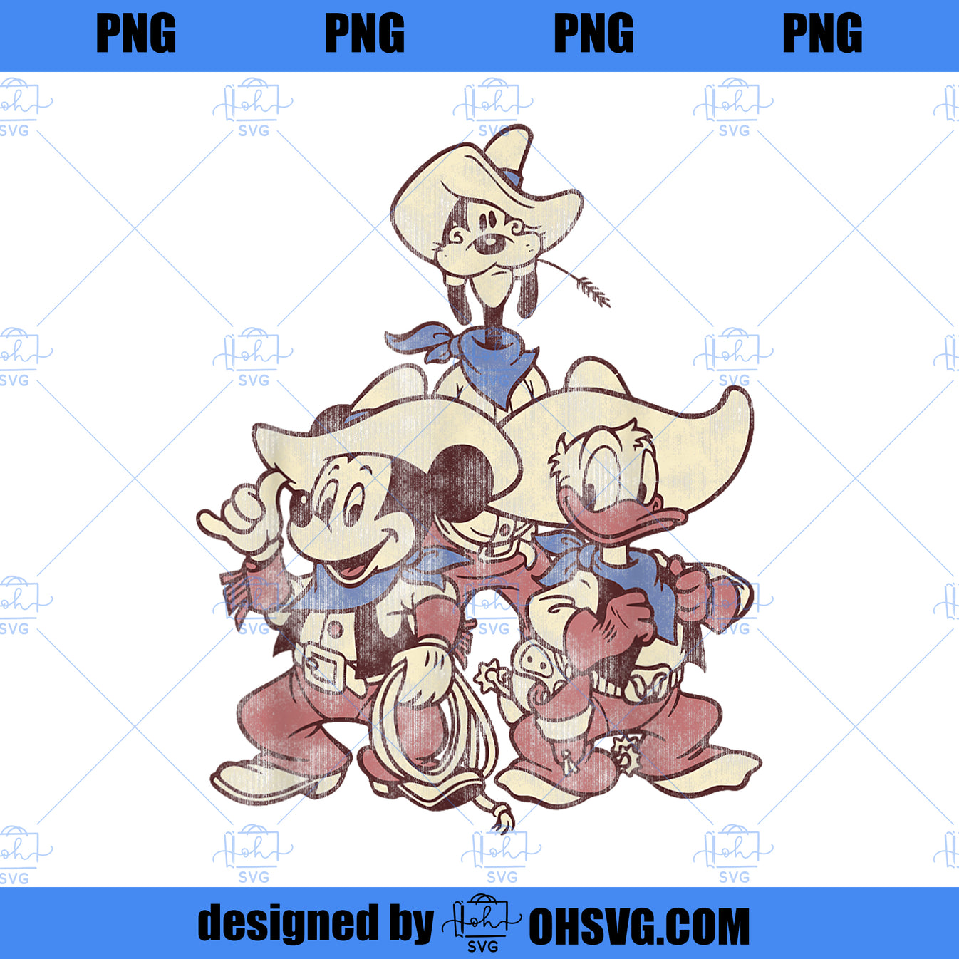 Disney Mickey And Friends Vintage Cowboy Western Group PNG, Disney PNG ...