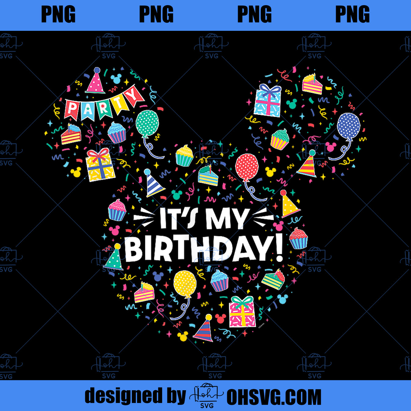 Disney Mickey Mouse Head Ears Icon Fill Itu2019s My Birthday PNG Downl ...