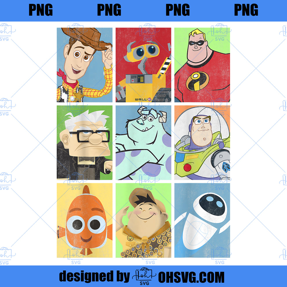 Disney Pixar Collection Iconic Characters Box Up Vintage PNG, Disney P ...