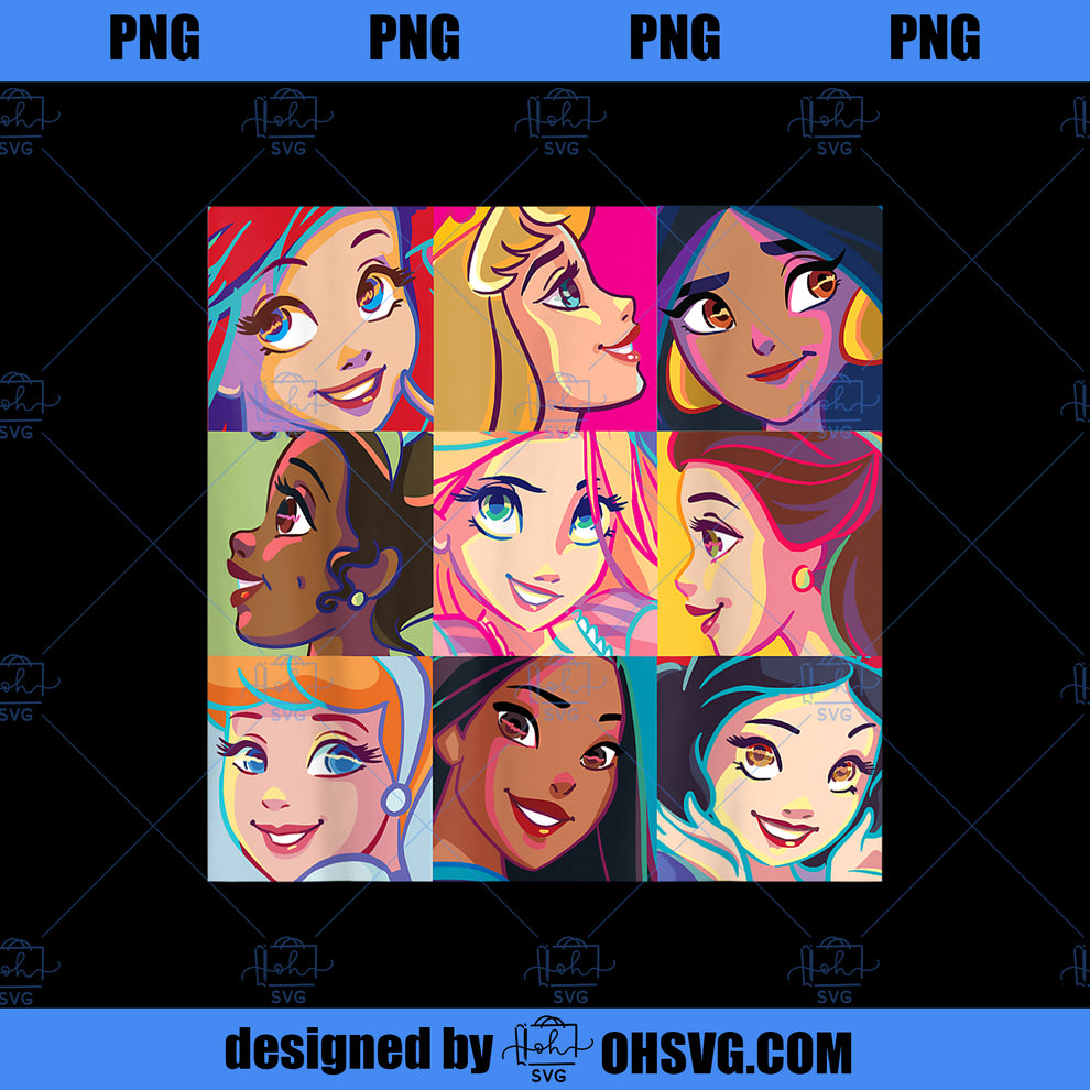 Disney Princess Characters Pop Art Grid PNG, Disney PNG, Disney Prince ...