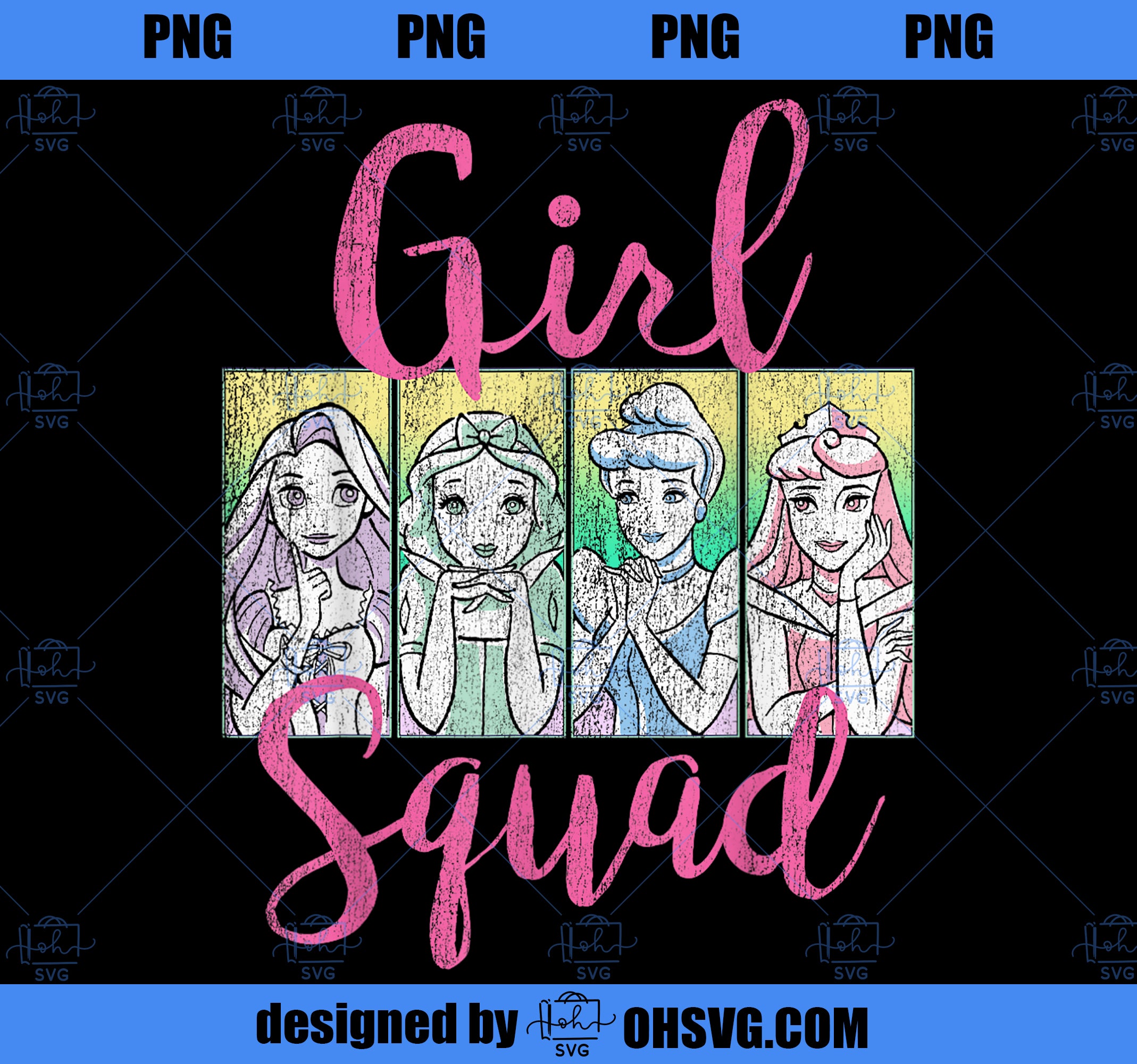 Disney Princess Girls Squad Group Shot Retro Graphic T-Shirt PNG, Disn ...