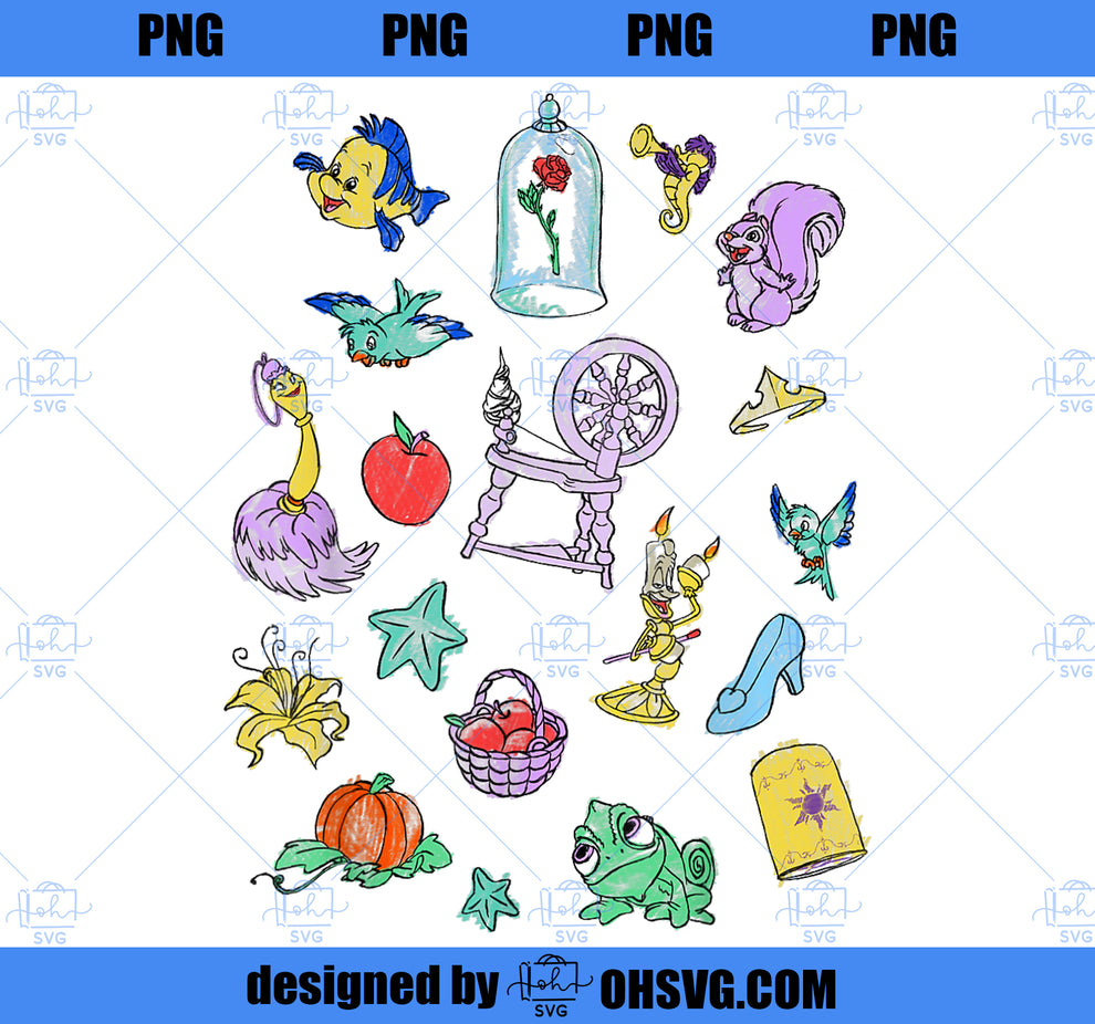 Disney Princess Sketched Pals Painted Graphic T-Shirt PNG, Disney PNG ...