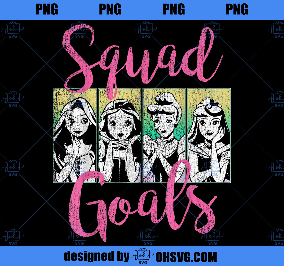 Disney Princess Squad Goals Vintage Group Shot Poster PNG, Disney PNG ...