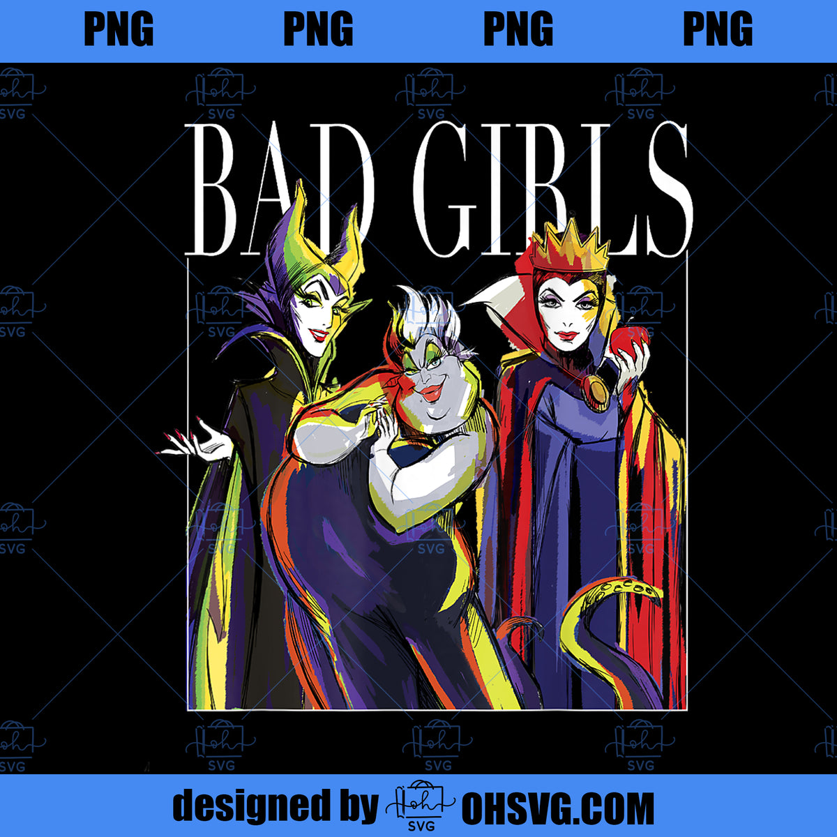 Disney Villains Bad Girls Group Shot Painted Graphic PNG, Disney PNG ...