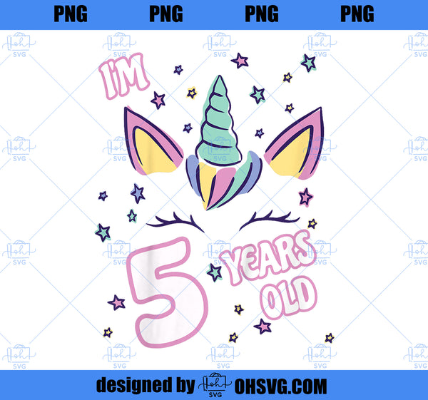 Kids Unicorn 5th birthday im 5 years old girl unicorn design PNG, Magi ...