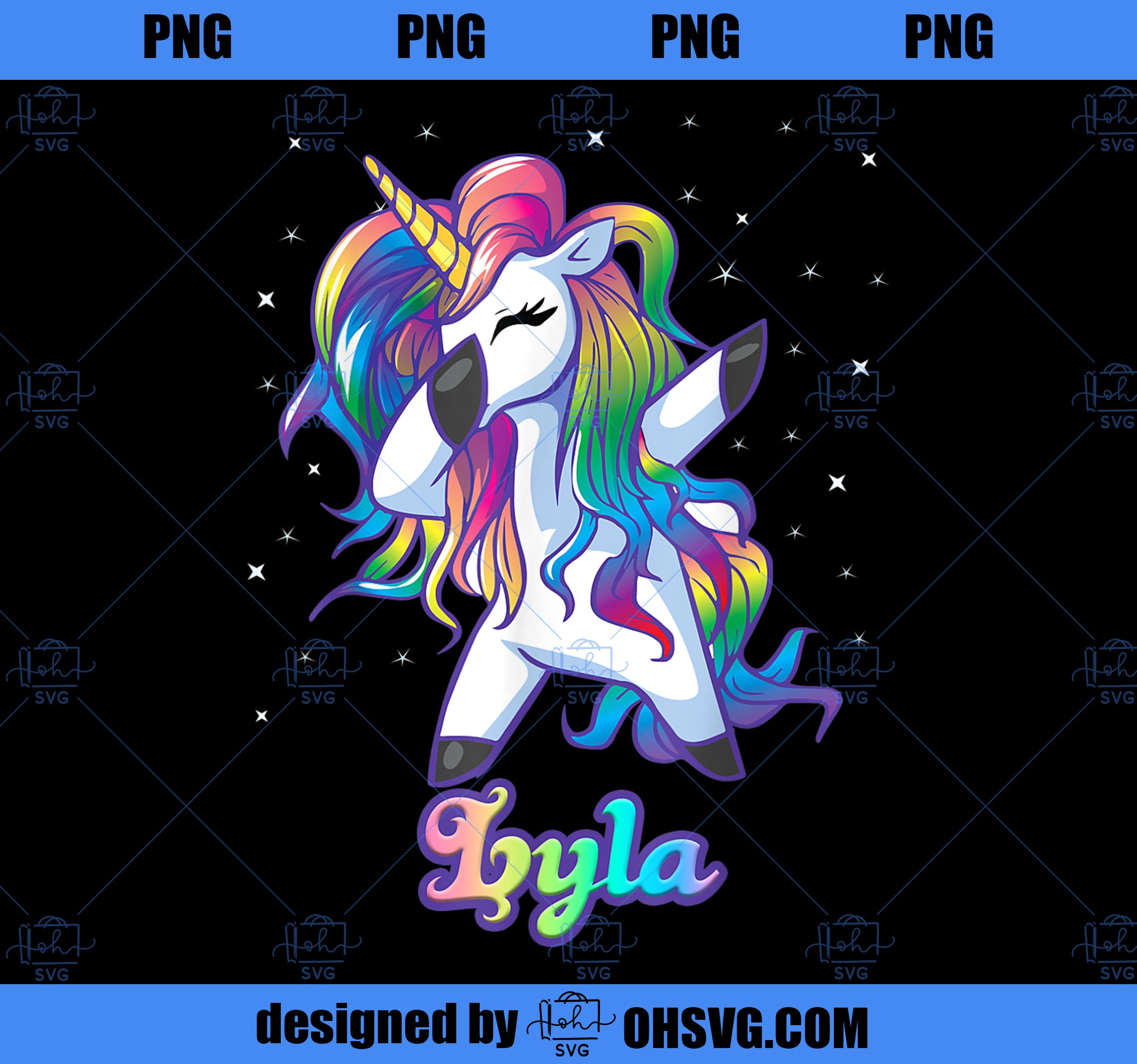 LYLA Name Personalized Custom Rainbow Unicorn Dabbing PNG, Magic Unico ...