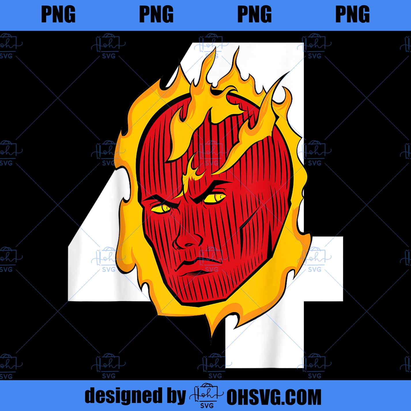 Marvel Fantastic Four Human Torch Big Face 4 Logo PNG, Marvel PNG, Mar ...