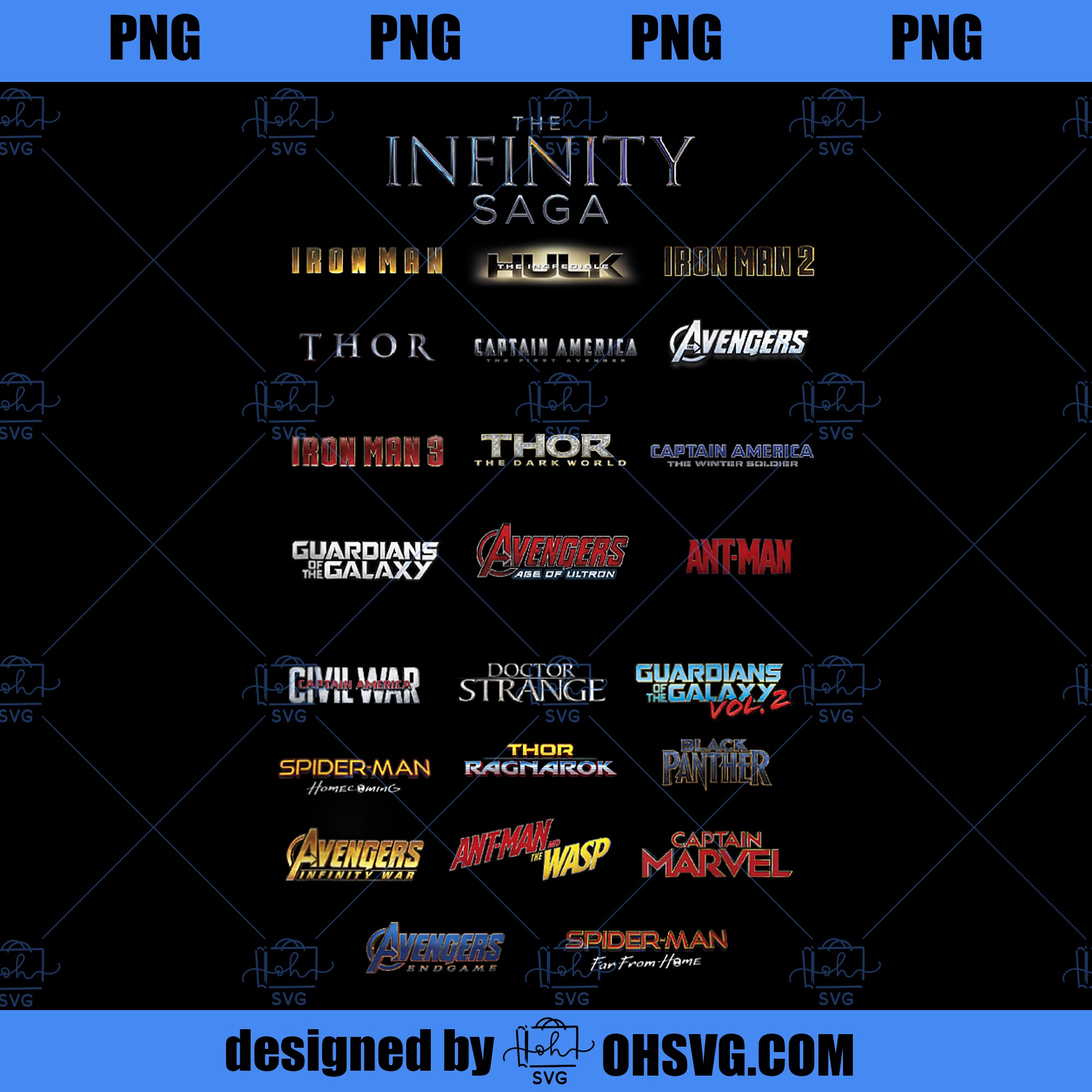 Marvel The Infinity Saga Film Logo Stack PNG, Marvel PNG, Marvel The I ...