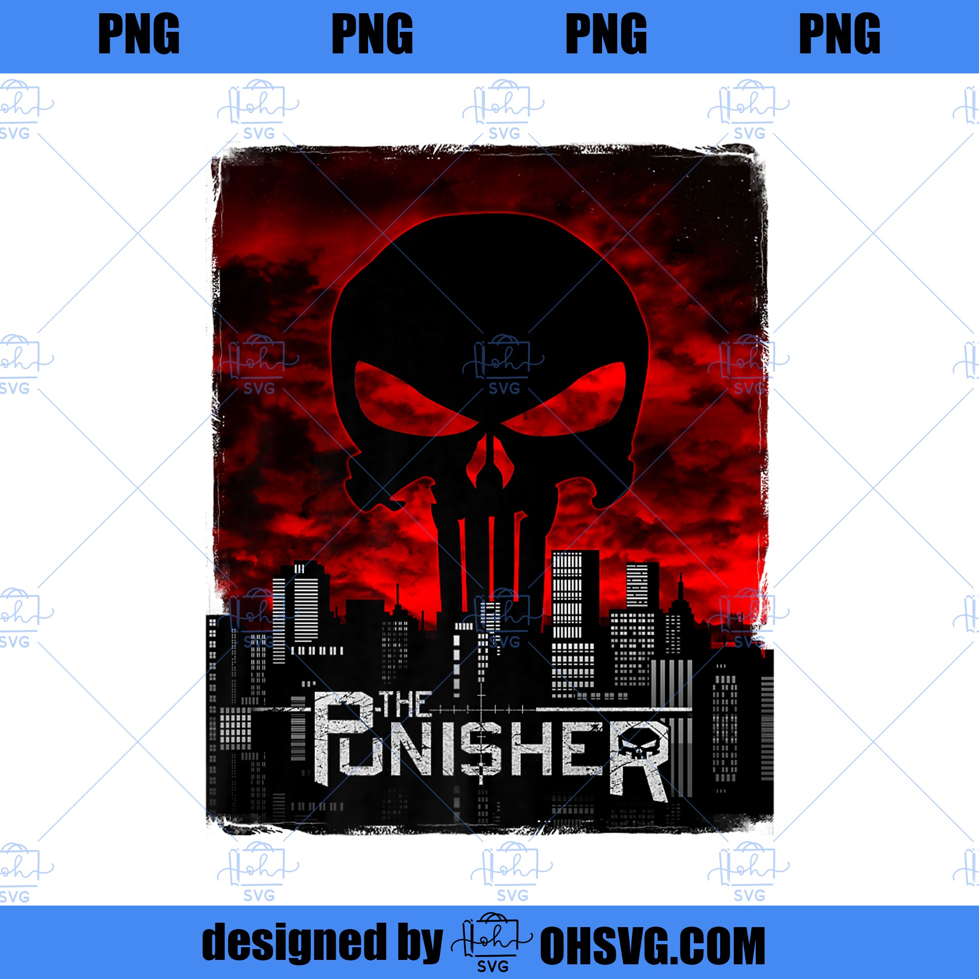 Marvel The Punisher Skyline Cityscape Skull Premium PNG, Marvel PNG, T ...