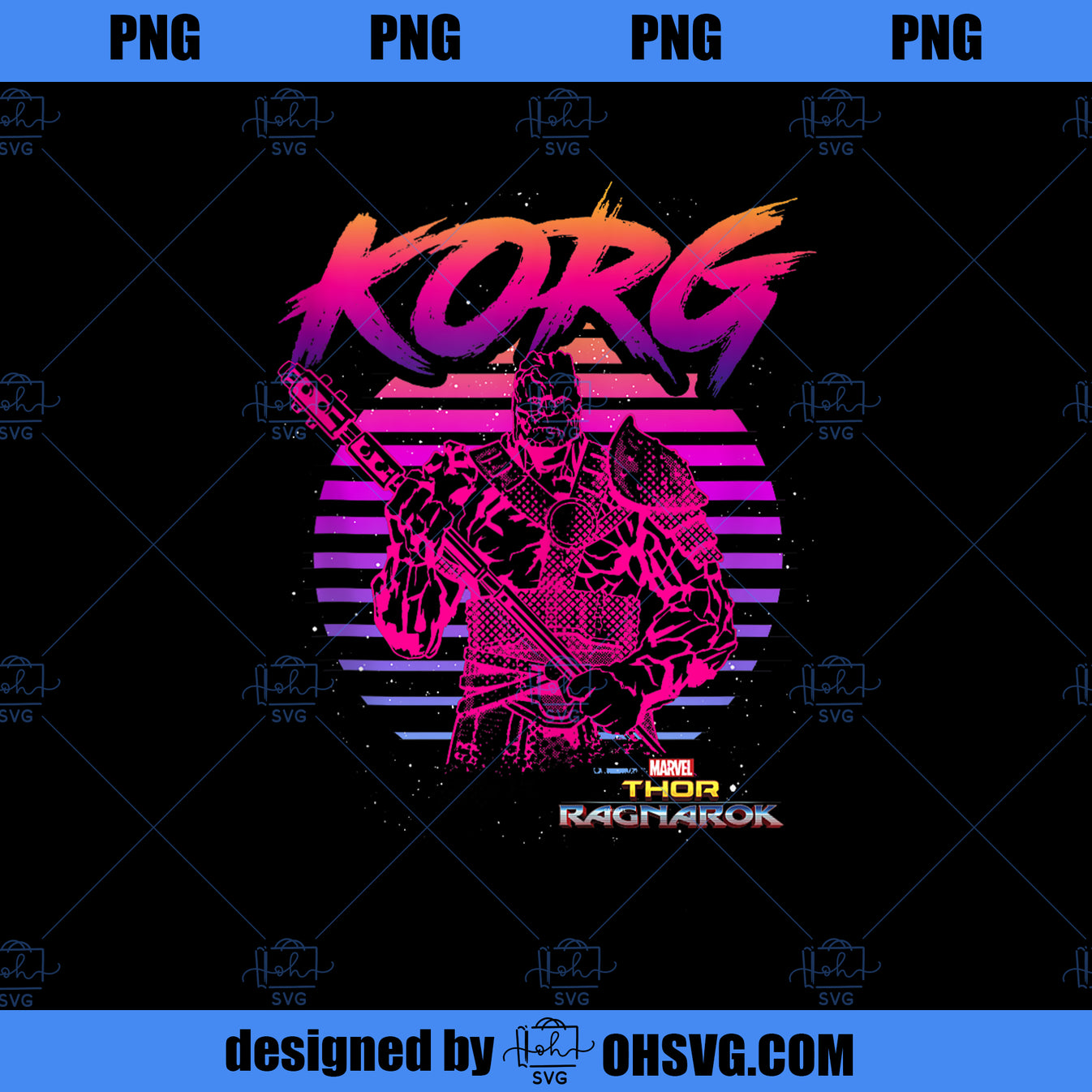 Marvel Thor Ragnarok Korg Retro Outline Striped Portrait PNG, Marvel P ...
