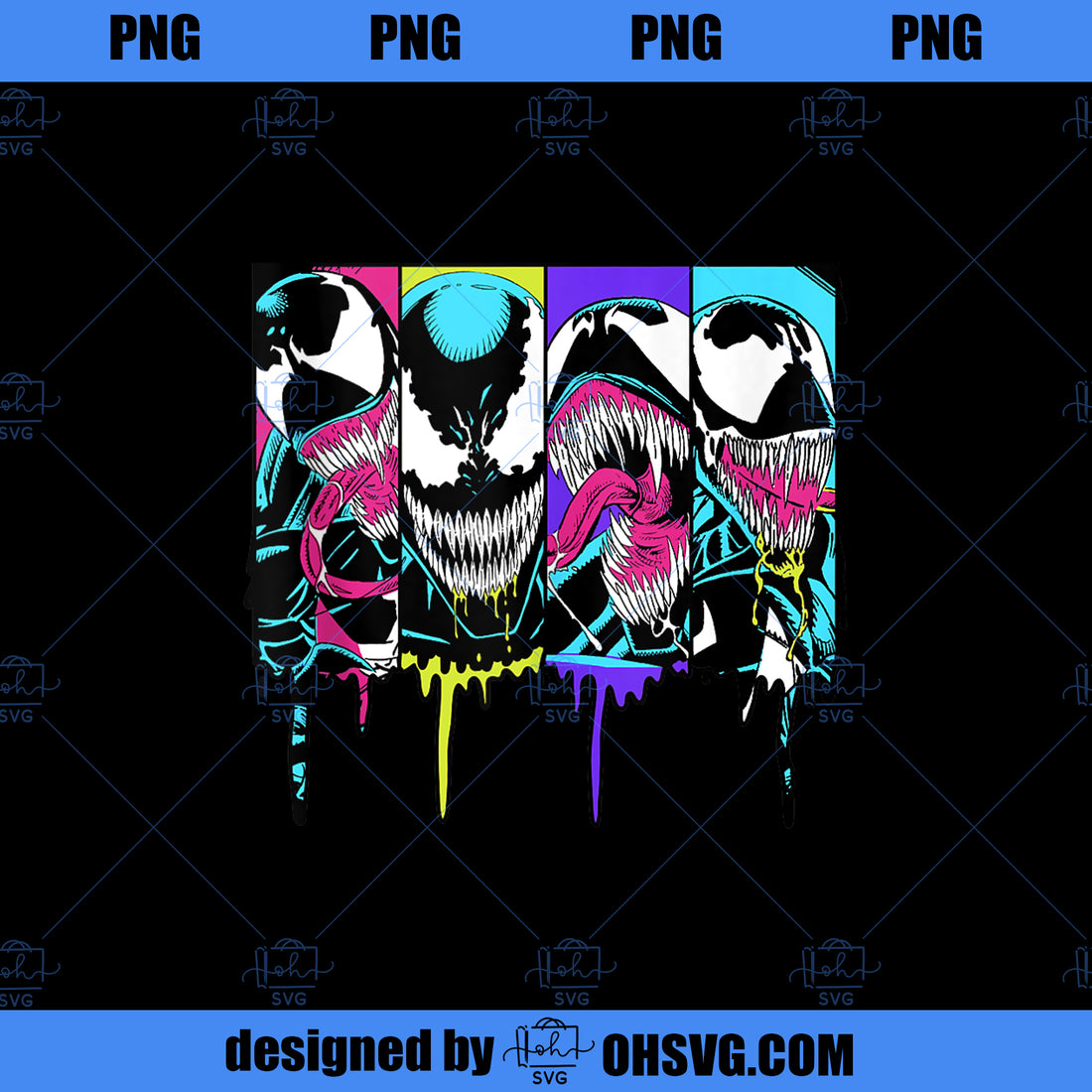 Marvel Venom Colorful Paint Drip Portrait Panels PNG, Marvel PNG, Marv ...