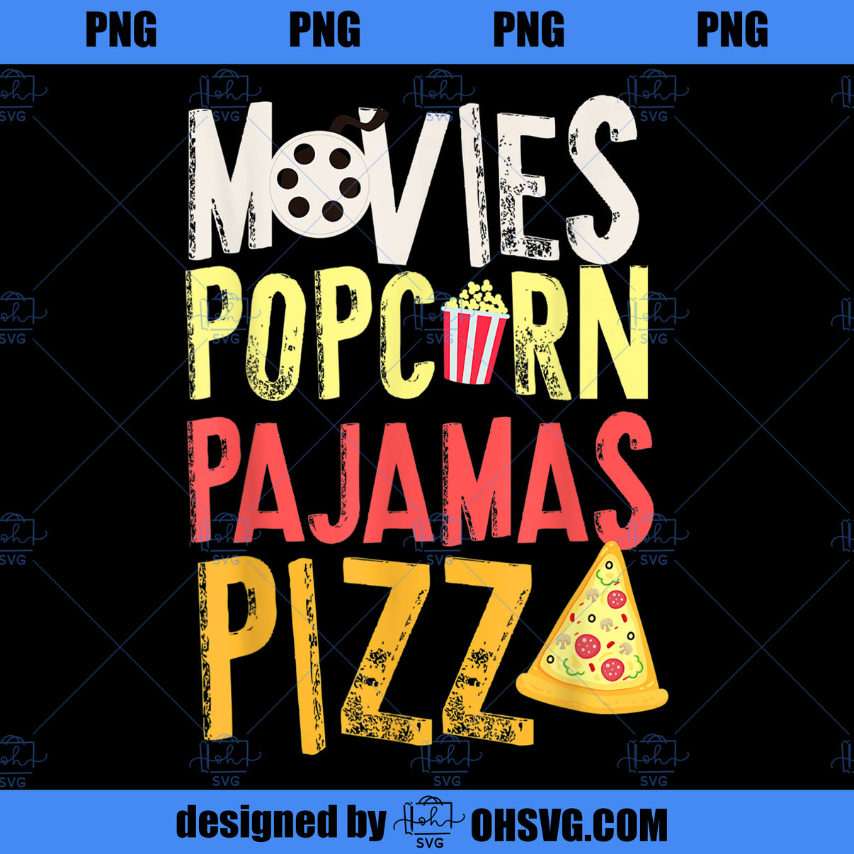 Movies Popcorn Pajamas Pizza Fun Snack Food Birthday Gift PNG, Movies ...