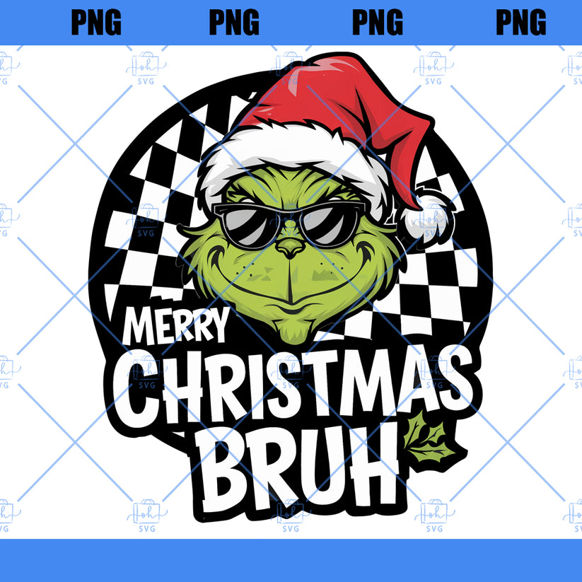 Merry Christmas Bruh Png, Bruh Grinch Checkerboard Retro Boy Christmas ...