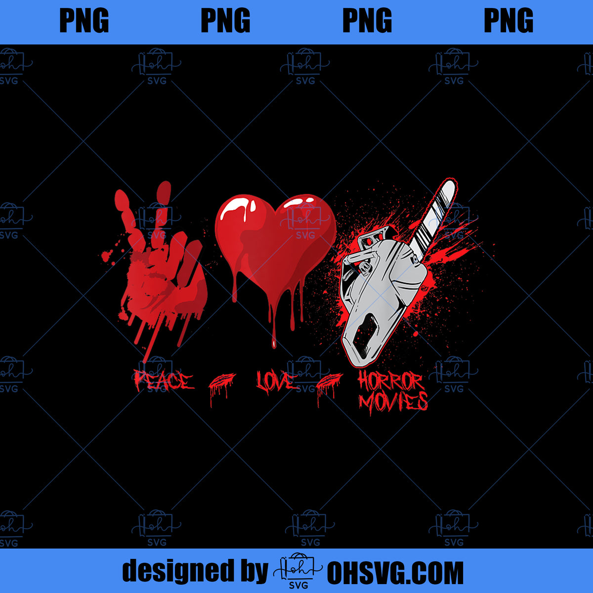 Scary Peace Love Horror Movies Chain Saw Heart PNG, Movies PNG, Horror ...