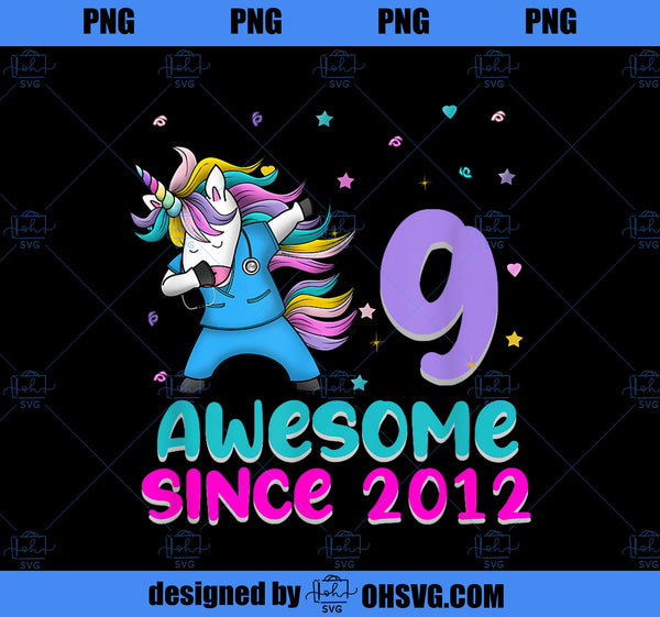 Unicorn Nurse 9th Birthday Girl Gift Love Awesome 9 yo PNG, Magic Unic - ohsvg
