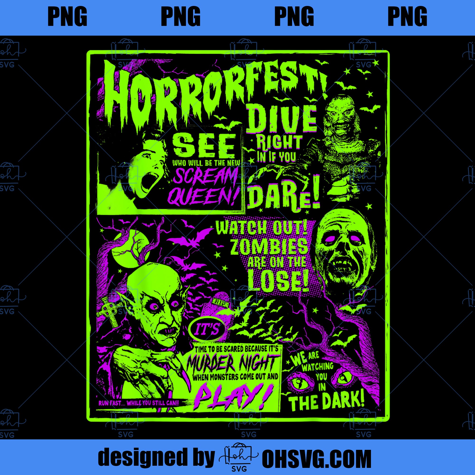 Vintage Horrorfest Halloween Movie Poster Old Time Horror 2 PNG, Movie ...