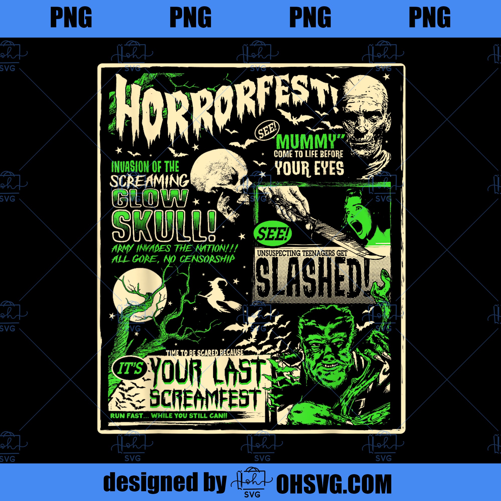 Vintage Horrorfest Halloween Movie Poster Old Time Horror PNG, Movies ...