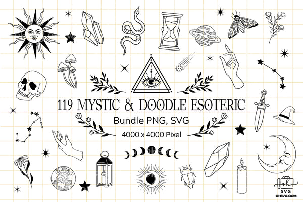 Hand Drawn Mystic & Doodle Esoteric Sublimation SVG, Fantasy SVG, Myst ...