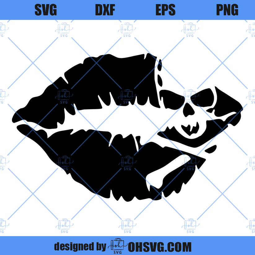 Lip Skull Print Kiss SVG, Lip Skeleton Kiss Decal SVG PNG DXF Cut File ...
