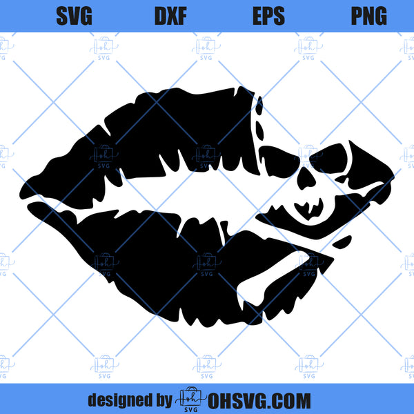 Lip Skull Print Kiss SVG, Lip Skeleton Kiss Decal SVG PNG DXF Cut File ...