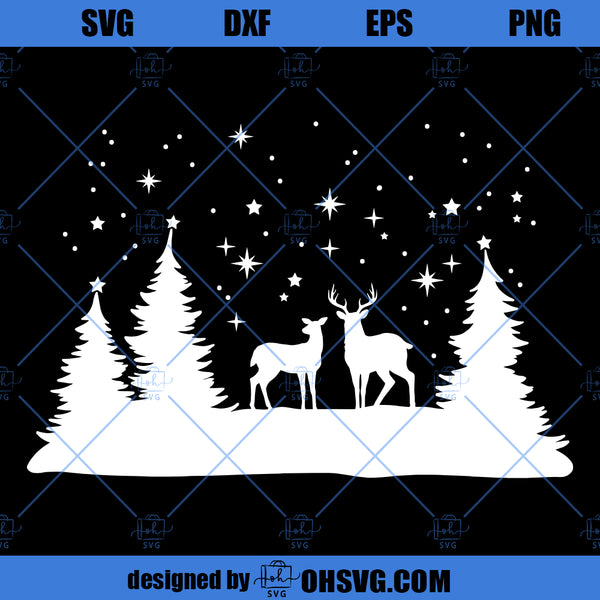 Winter Scene SVG, Deer SVG, Snowy Woods SVG, Snowy Christmas SVG, Chri ...