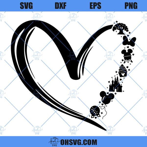 Minimalist Parks Heart SVG, Disney Heart SVG PNG DXF Cut Files For Cri ...
