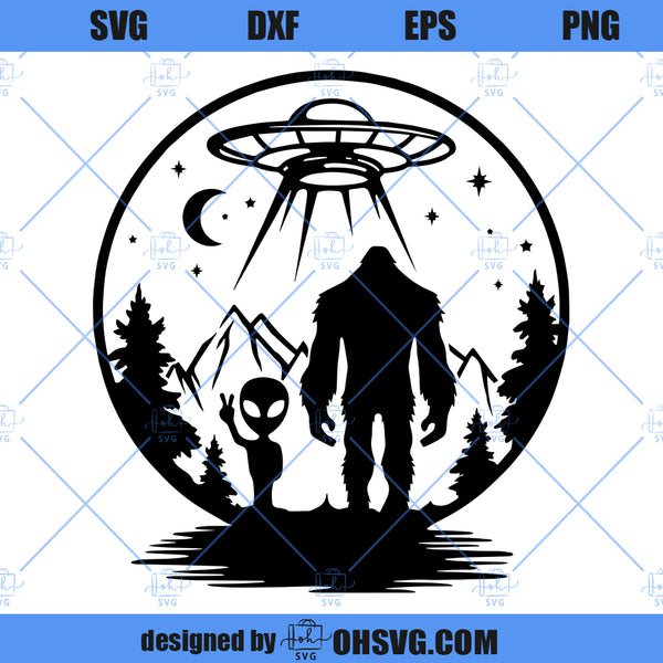 Bigfoot And Alien Under The Moon SVG, Bigfoot SVG, Alien SVG, UFO SVG ...