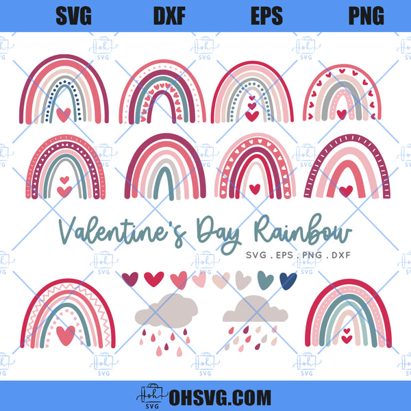 Valentines Day Rainbow SVG, Valentine SVG, Pink Boho Rainbow SVG - ohsvg