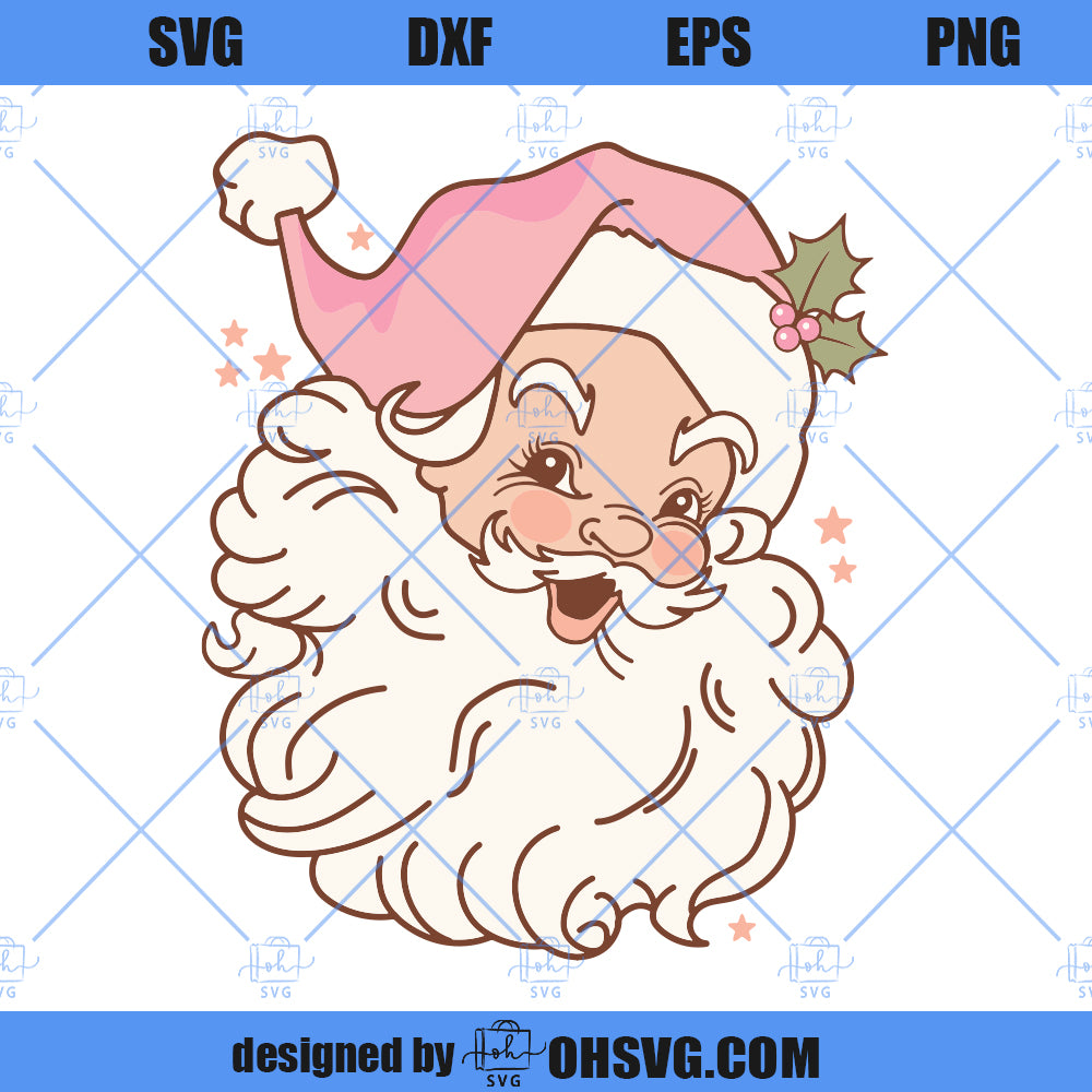 Retro Pink Santa Claus SVG, Christmas SVG, Christmas Vintage SVG, Pink ...