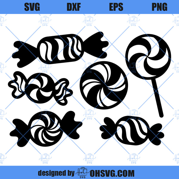 Holiday Candy SVG Silhouette Designs, Peppermint Candy Cane Christmas ...