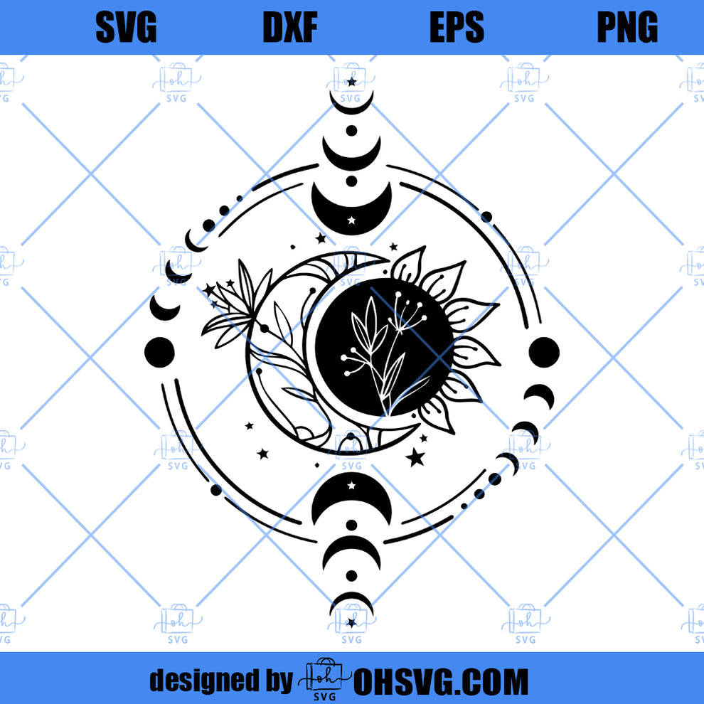 Sun And Moon Svg, Celestial Svg, Moon Phase Png, Magic Moon Silhouette ...