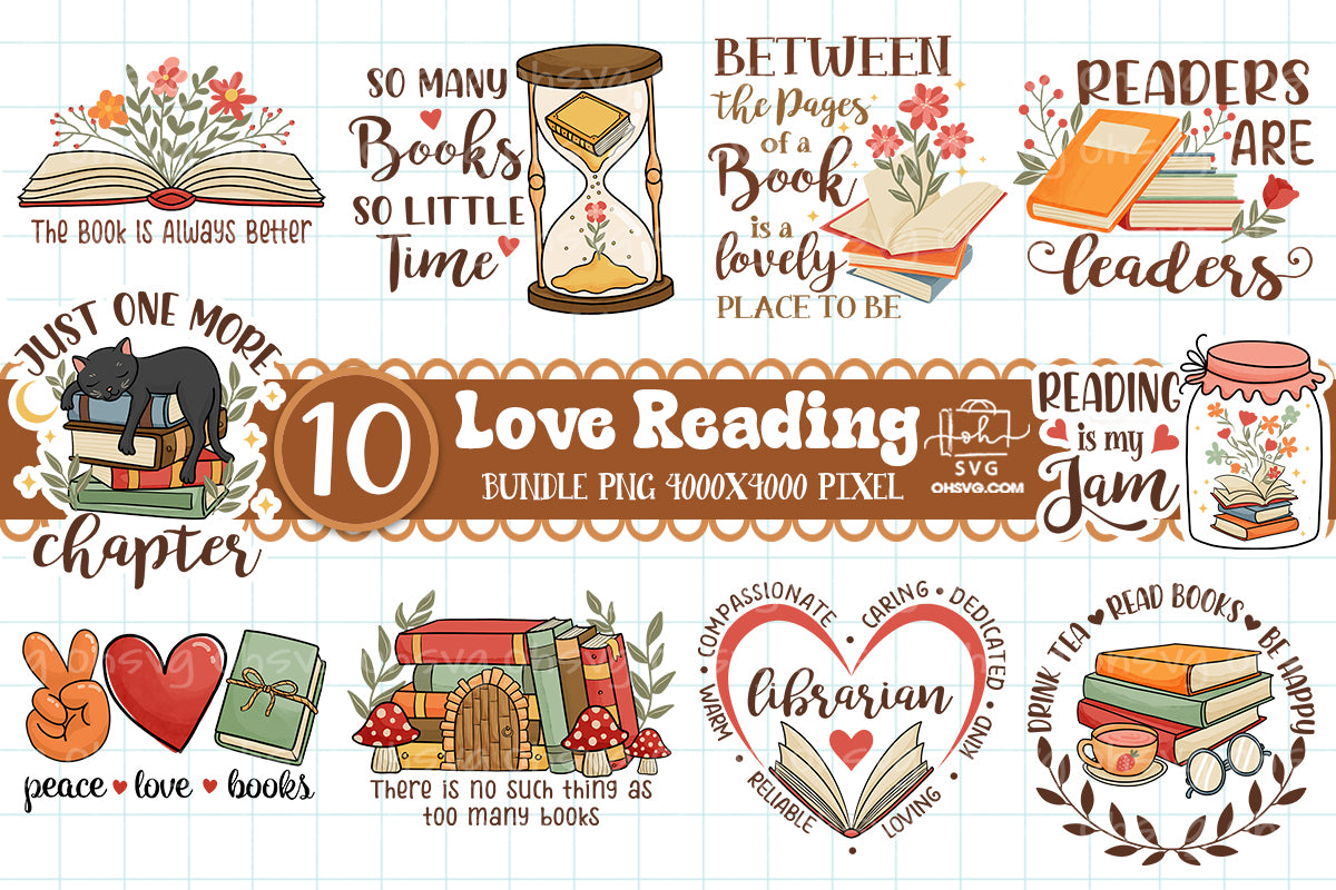 Love Reading Bundle PNG, Book Lover PNG, Reading Book PNG – ohsvg