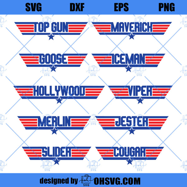 Top Gun Pilot Names SVG, Top Gun Batchelor Party SVG, Top Gun SVG - ohsvg