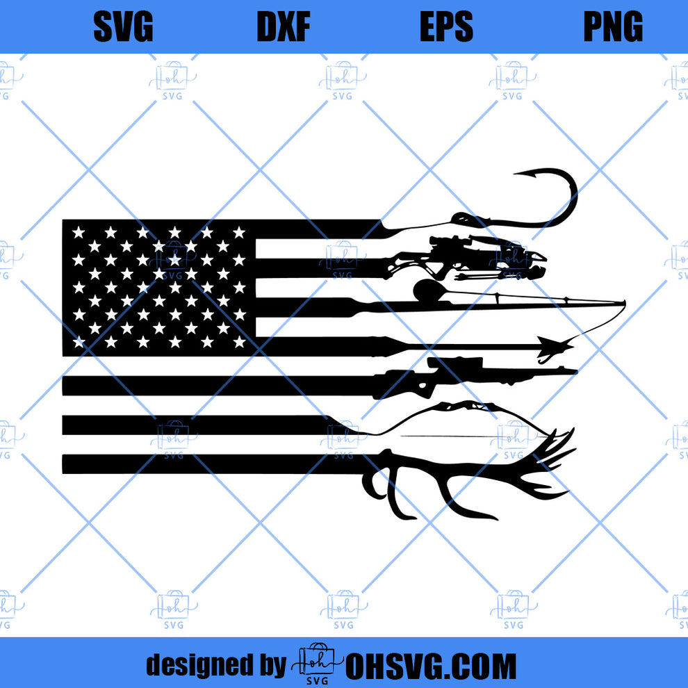 Hunting And Fishing American Flag SVG, American Flag SVG, Hunting Fish ...